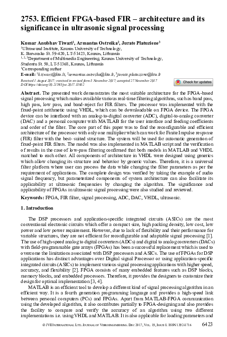 Pdf Efficient Fpga Based Fir Architecture And Its Significance In Ultrasonic Signal Processing