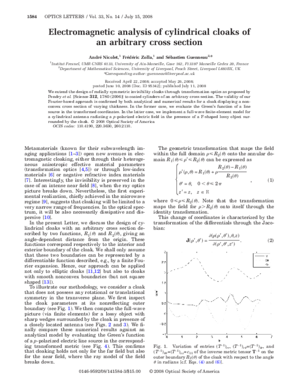 (PDF) Electromagnetic analysis of cylindrical cloaks of an arbitrary ...