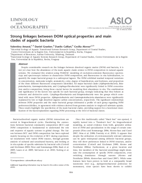 (PDF) Strong linkages between DOM optical properties and main clades of ...