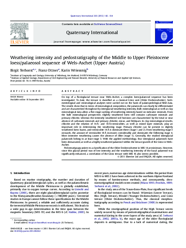 (PDF) Weathering intensity and pedostratigraphy of the Middle to Upper ...