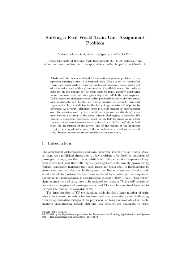 (PDF) Solving a real-world train-unit assignment problem