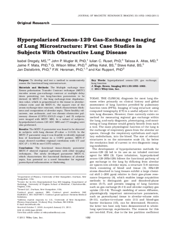 (PDF) Hyperpolarized Xenon-129 gas-exchange imaging of lung ...
