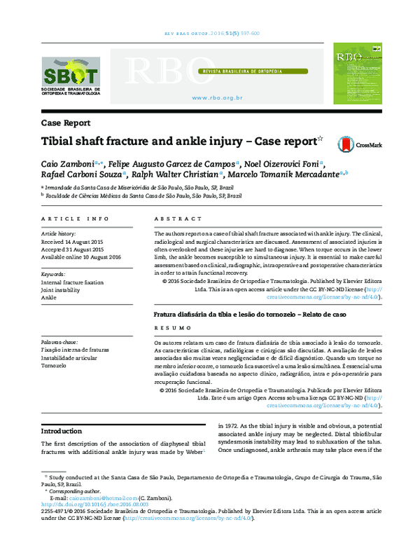 (PDF) Tibial shaft fracture and ankle injury - Case report