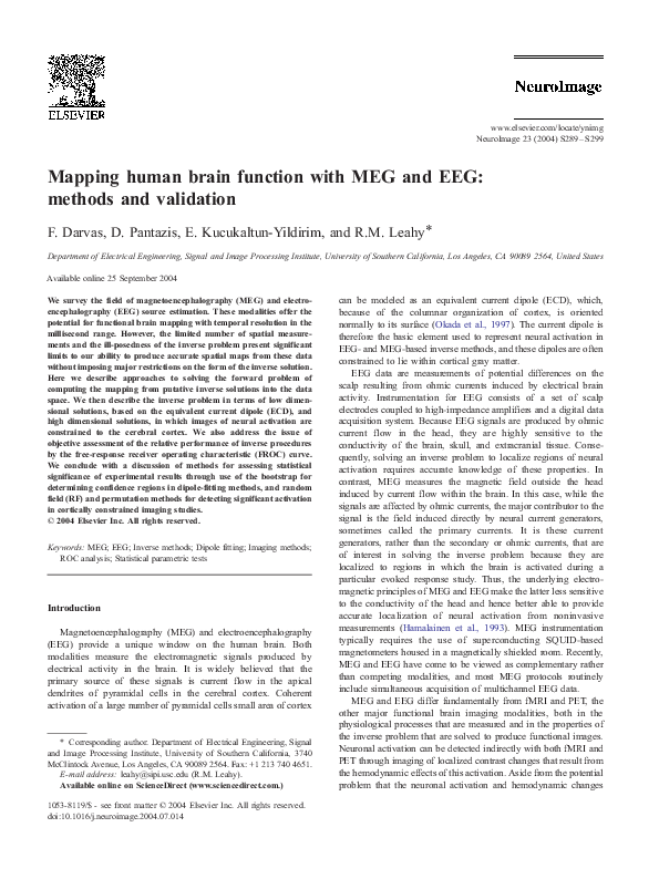(PDF) Mapping human brain function with MEG and EEG: methods and validation