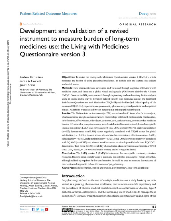 (PDF) Development and validation of a revised instrument to measure burden of long-term ...