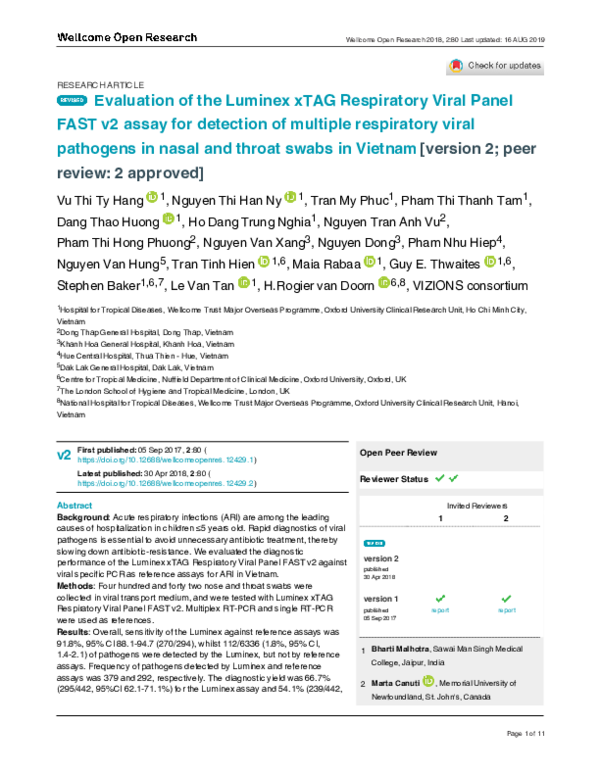 (PDF) Evaluation of the Luminex xTAG Respiratory Viral Panel FAST v2 ...
