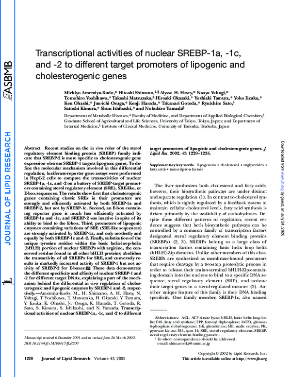 (PDF) Transcriptional activities of nuclear SREBP-1a, -1c, and -2 to ...