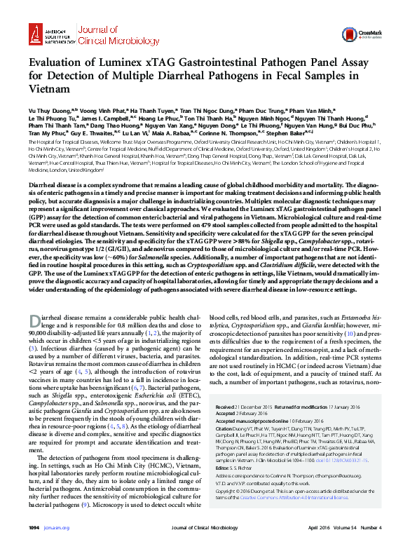 (PDF) An evaluation of the Luminex xTAG Gastrointestinal Pathogen Panel ...