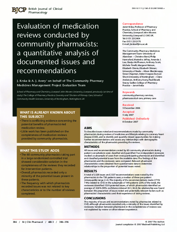 (PDF) Evaluation of medication reviews conducted by community ...