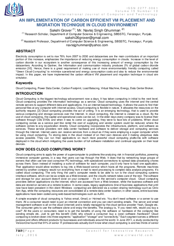 (PDF) An Implementation of Carbon Efficient VM Placement and Migration Technique in Cloud ...