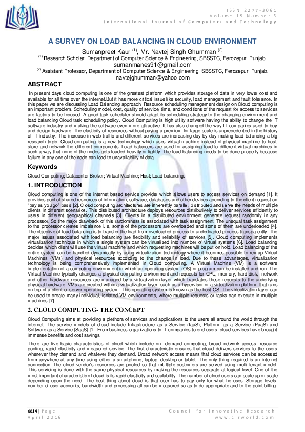 (PDF) A Survey on Load Balancing in Cloud Environment