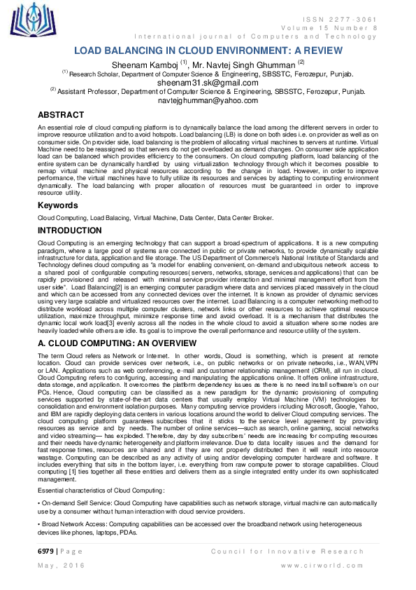 (PDF) Load Balancing in Cloud Environment: A Review