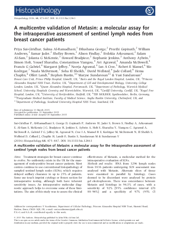 (PDF) A Multi-Centre Validation of Metasin: a molecular assay for the ...