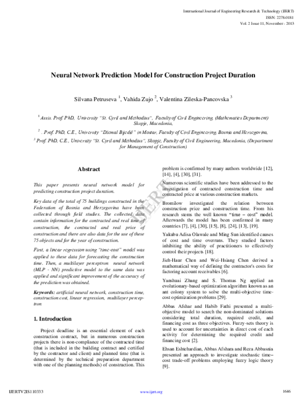 (PDF) Neural Network Prediction Model for Construction Project Duration