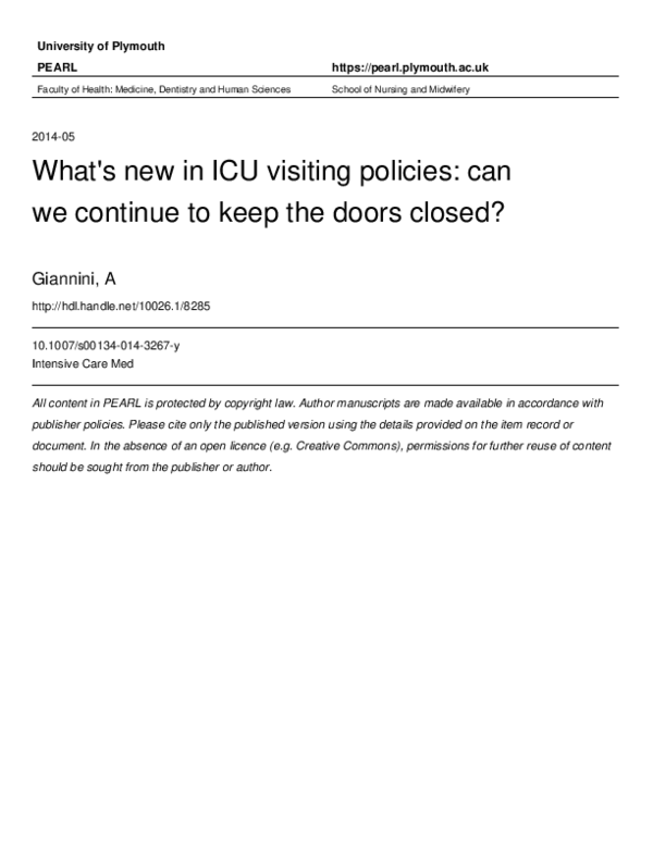 (PDF) What’s new in ICU visiting policies: can we continue to keep the ...