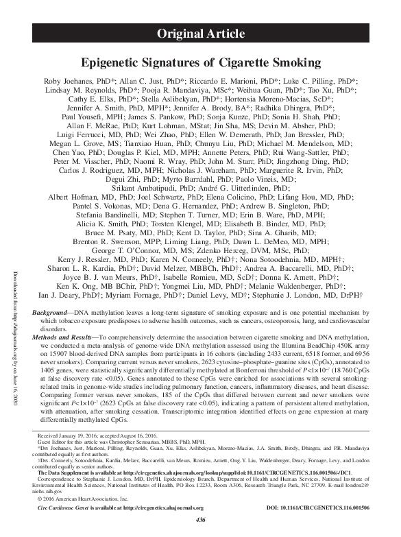 (PDF) Epigenetic Signatures of Cigarette Smoking