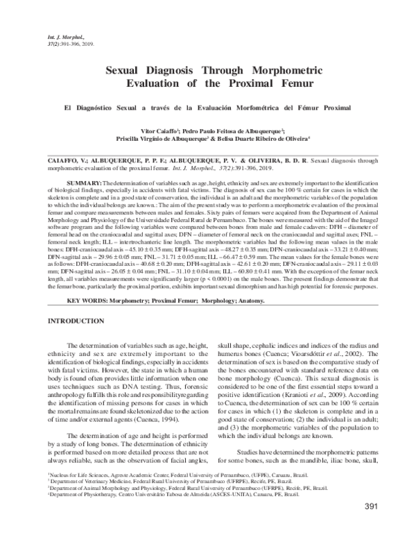 Pdf Sexual Diagnosis Through Morphometric Evaluation Of The Proximal Femur