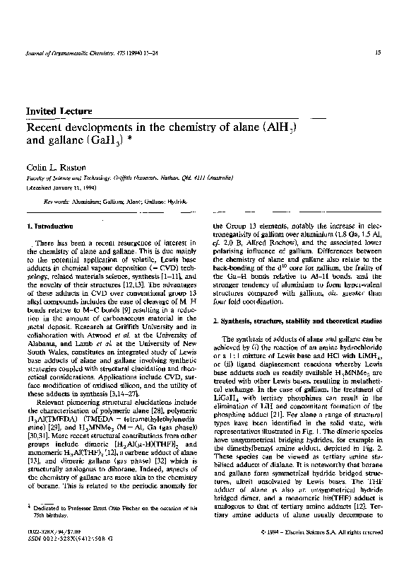 (PDF) Recent developments in the chemistry of alane (AlH3) and gallane ...