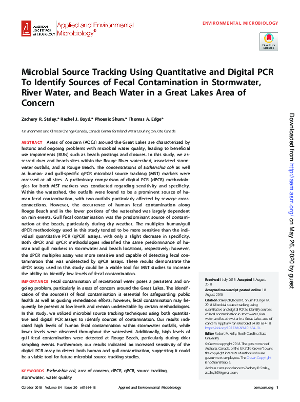 (PDF) Microbial Source Tracking Using Quantitative and Digital PCR To Identify Sources of Fecal ...