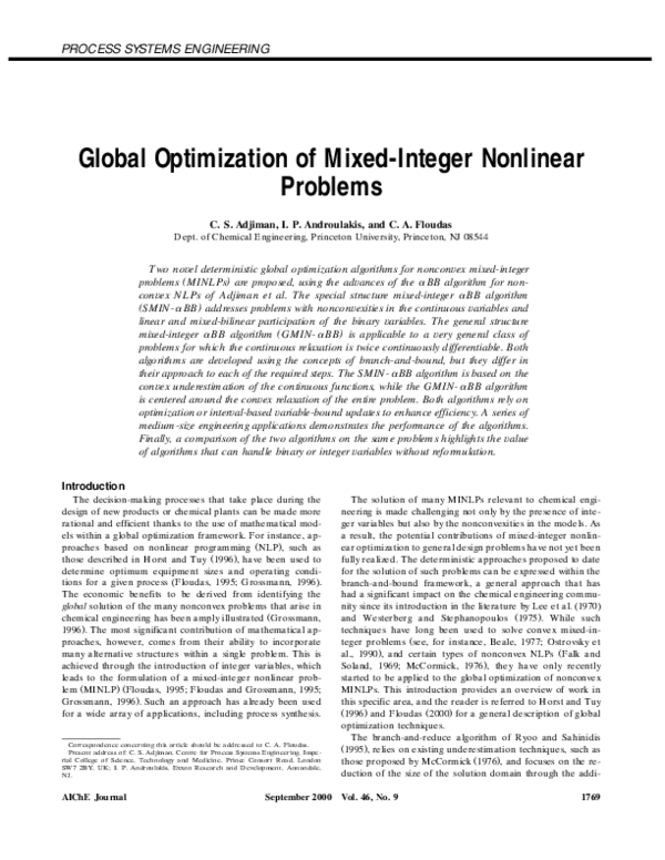 (PDF) Global optimization of mixed-integer nonlinear problems