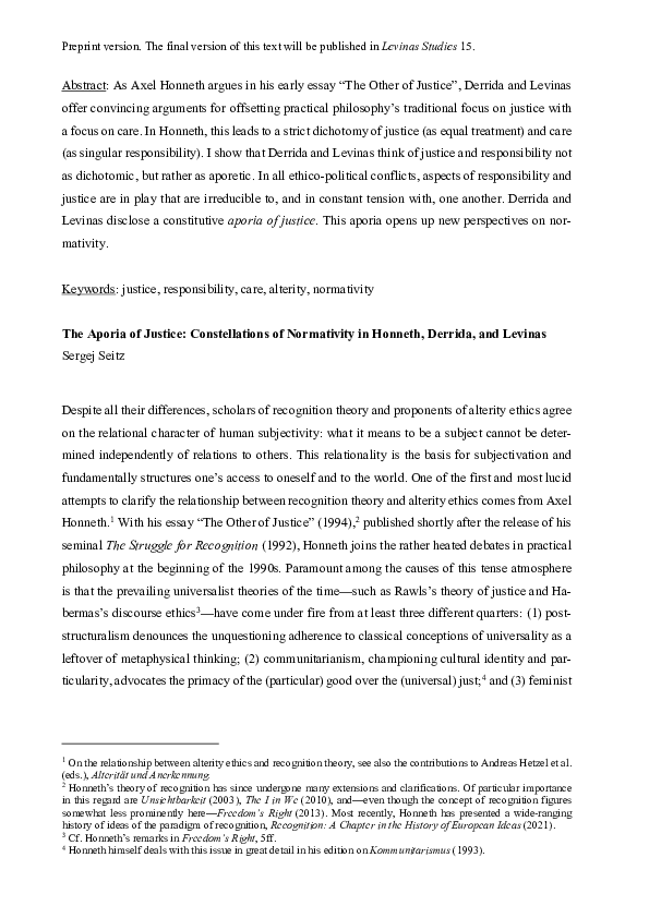 (PDF) The Aporia of Justice. Constellations of Normativity in Honneth ...