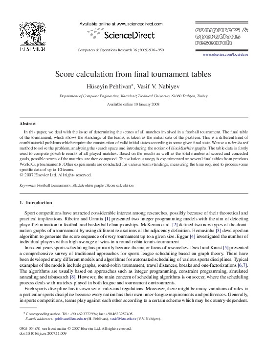 (PDF) Score calculation from final tournament tables