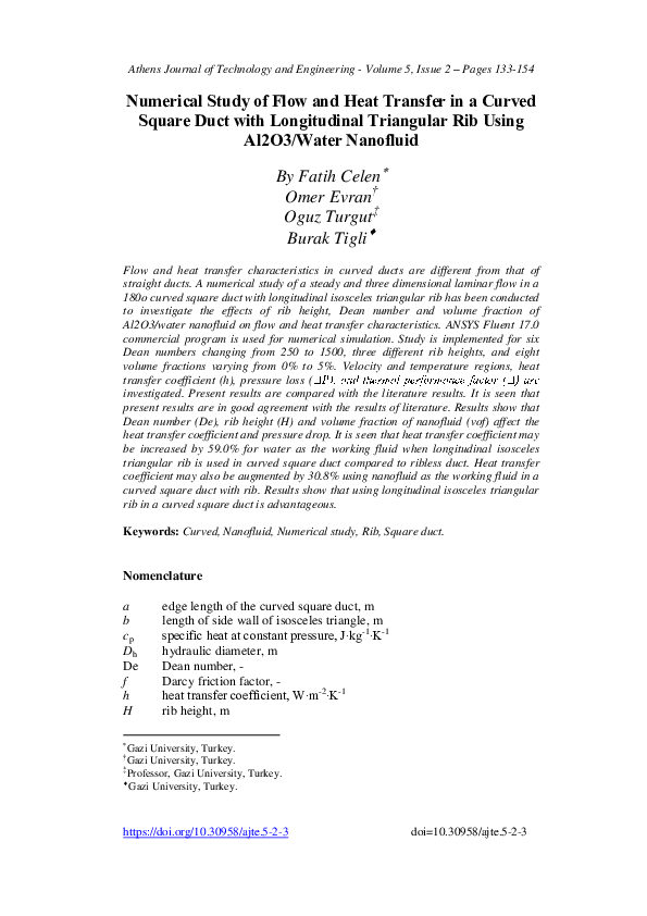 (PDF) Numerical Study of Flow and Heat Transfer in a Curved Square Duct ...