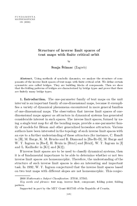 Pdf Structure Of Inverse Limit Spaces Of Tent Maps With Finite