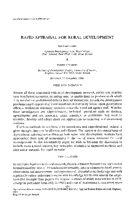 (PDF) Rapid appraisal for rural development