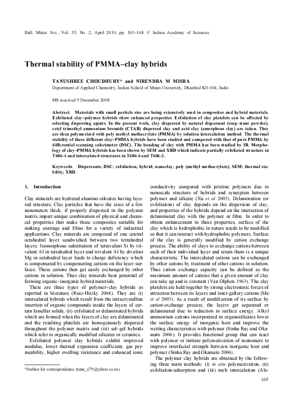 (PDF) Thermal stability of PMMA-clay hybrids | Tanushree Choudhury ...