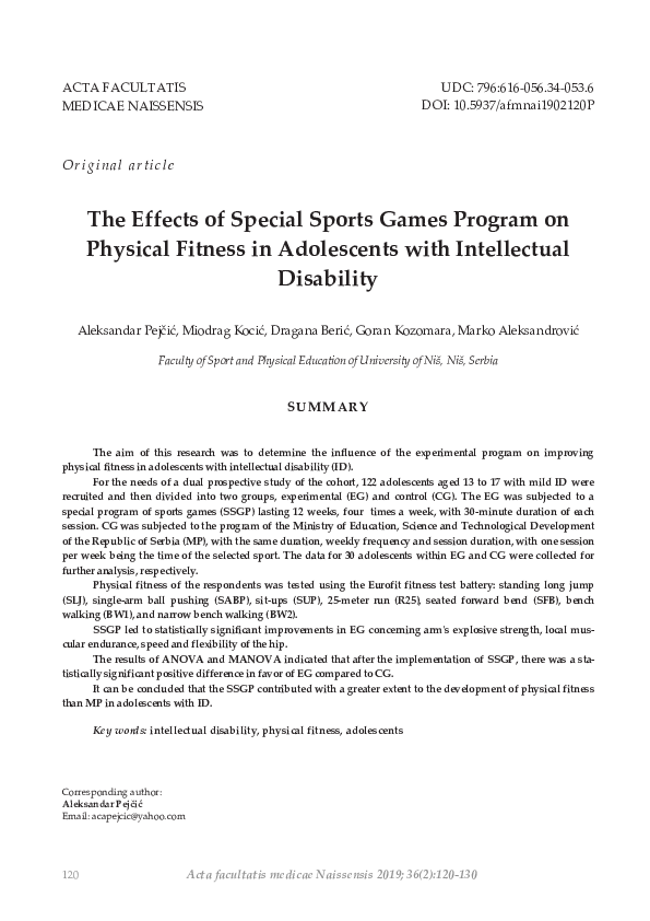 (PDF) The effects of special sports games program on physical fitness ...