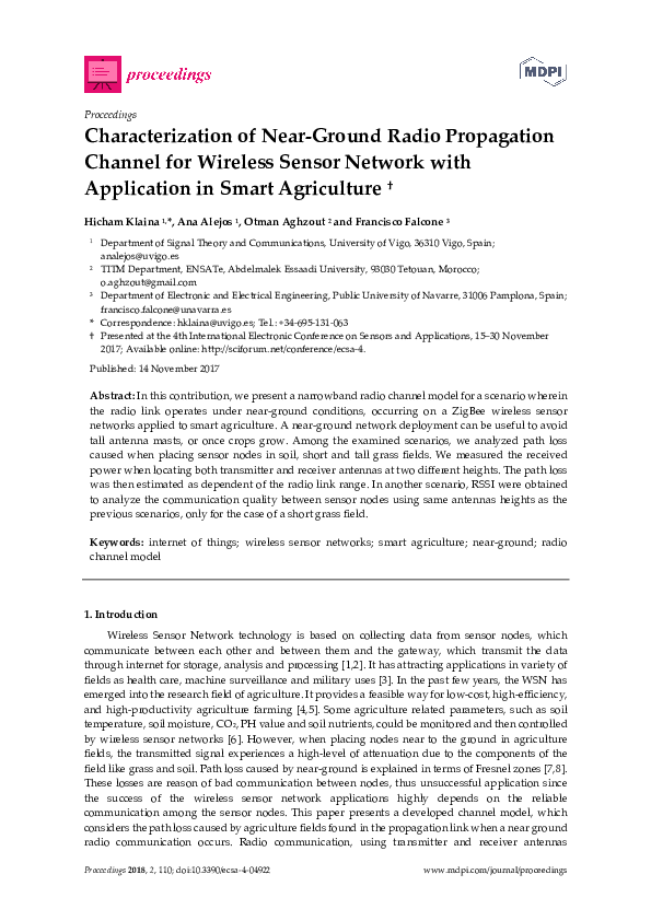 (PDF) Characterization of Near-Ground Radio Propagation Channel for Wireless Sensor Network with ...