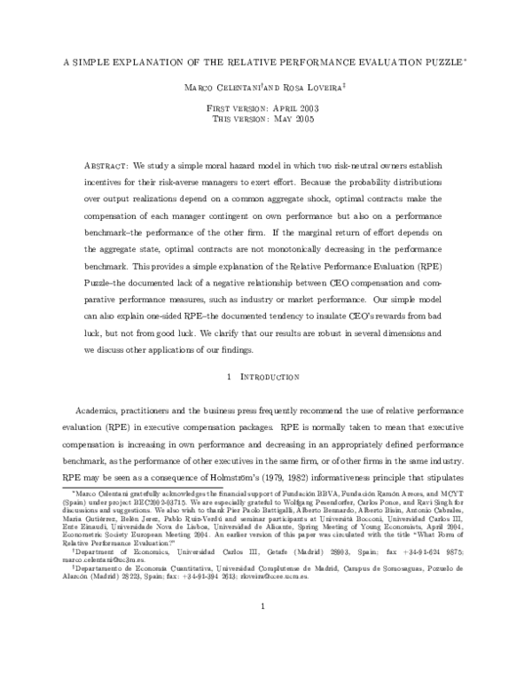 (PDF) A simple explanation of the relative performance evaluation puzzle