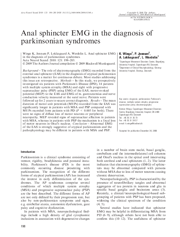 Anal sphincter EMG in the diagnosis of parkinsonian syndromes