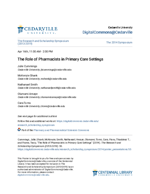 (PDF) The Role of Pharmacists in Primary Care Settings