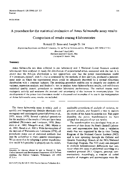 (PDF) A procedure for the statistical evaluation of Ames Salmonella ...