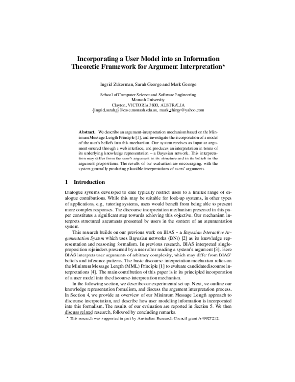 (PDF) Incorporating a User Model into an Information Theoretic Framework for Argument Interpretation