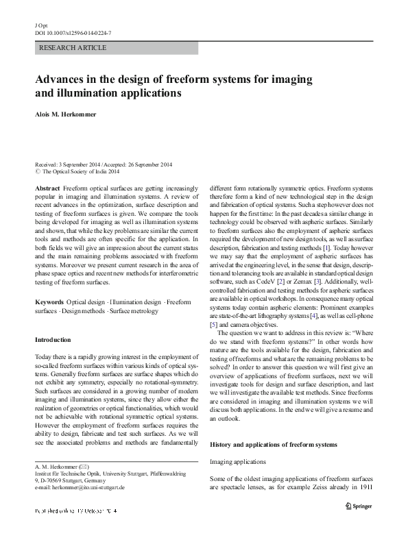 (PDF) Advances in the design of freeform systems for imaging and ...