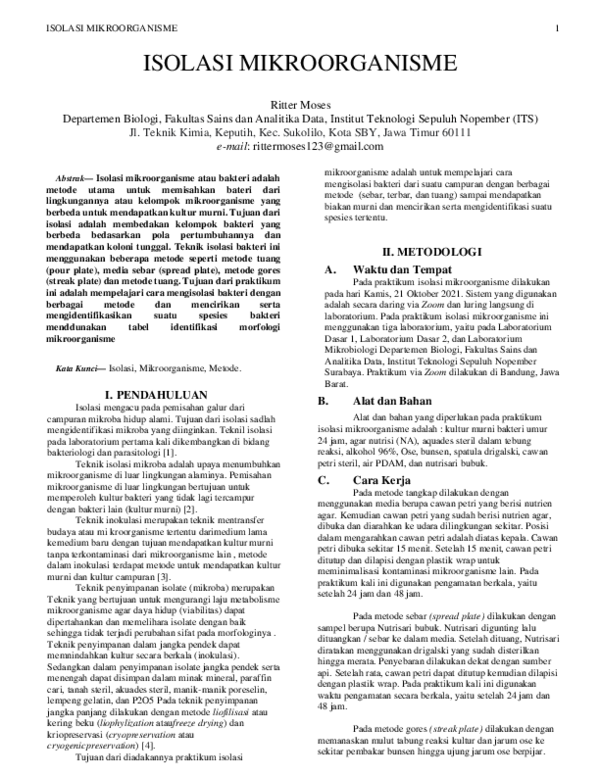 (PDF) Isolasi Mikroorganisme