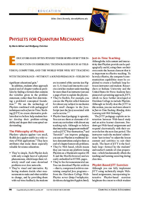 (PDF) Physlets for quantum mechanics