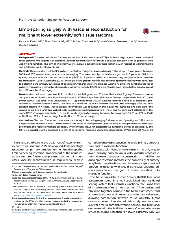 (PDF) Limb-sparing surgery with vascular reconstruction for malignant ...