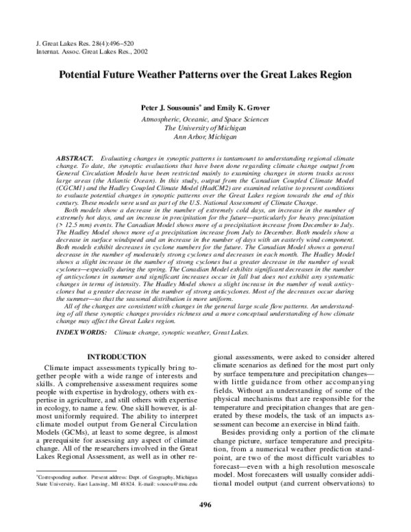 (PDF) Potential Future Weather Patterns over the Great Lakes Region