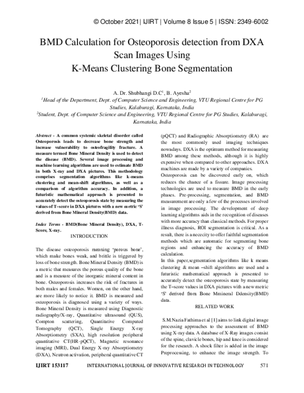 (PDF) BMD Calculation for Osteoporosis detection from DXA Scan Images ...