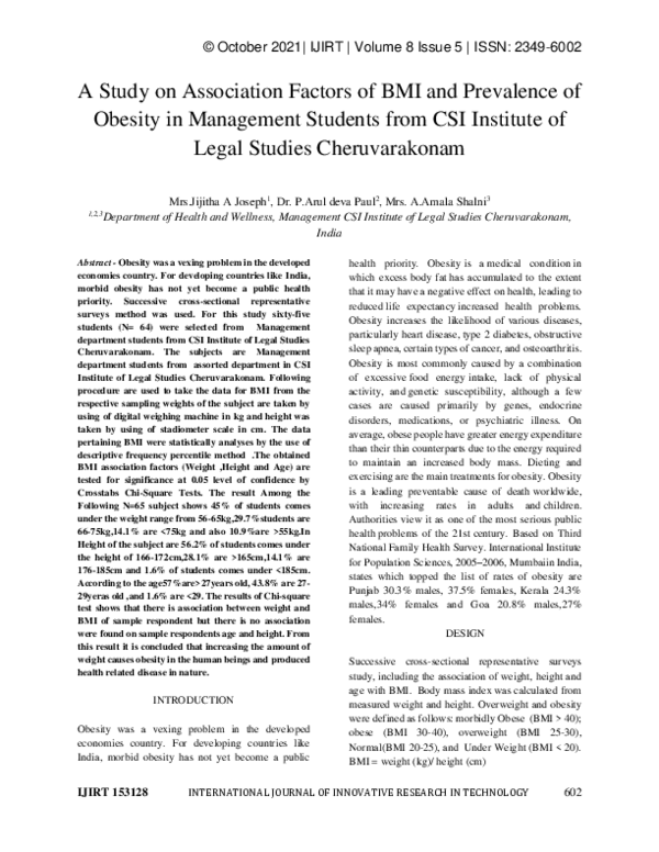 (PDF) A Study on Association Factors of BMI and Prevalence of Obesity ...