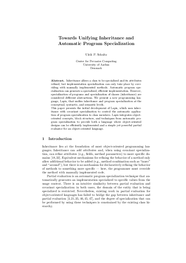 (PDF) Towards Unifying Inheritance and Automatic Program Specialization