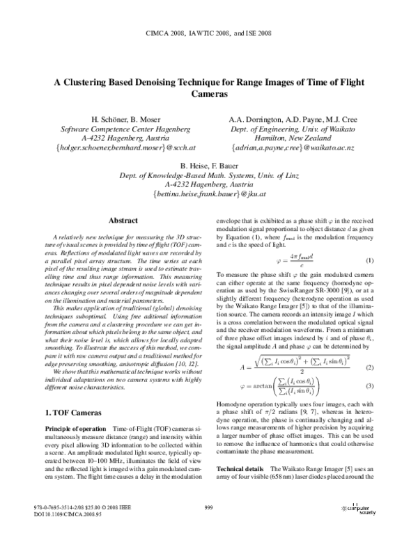 (PDF) A clustering based denoising technique for range images of time of flight cameras ...