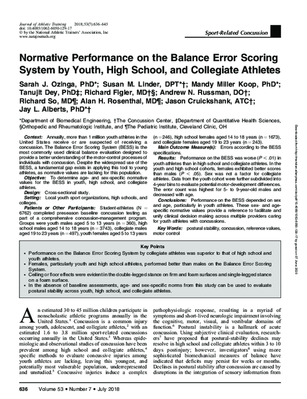 (PDF) Normative Performance on the Balance Error Scoring System by ...