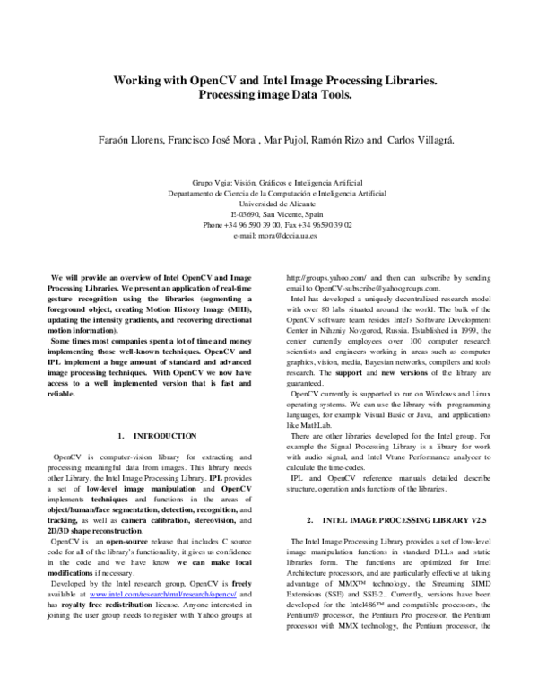 (PDF) Working with OpenCV and Intel Image Proccessing Libraries ...