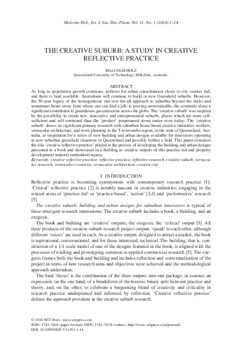 (PDF) The creative suburb: A study in creative reflective practice