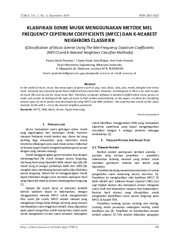 (PDF) Klasifikasi Genre Musik Menggunakan Metode Mel-Frequency Cepstrum ...